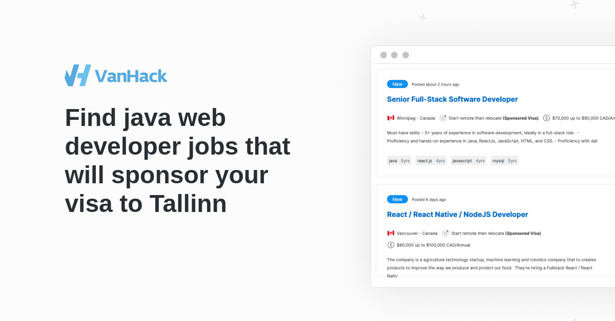 Java web developer jobs in Tallinn - VanHack